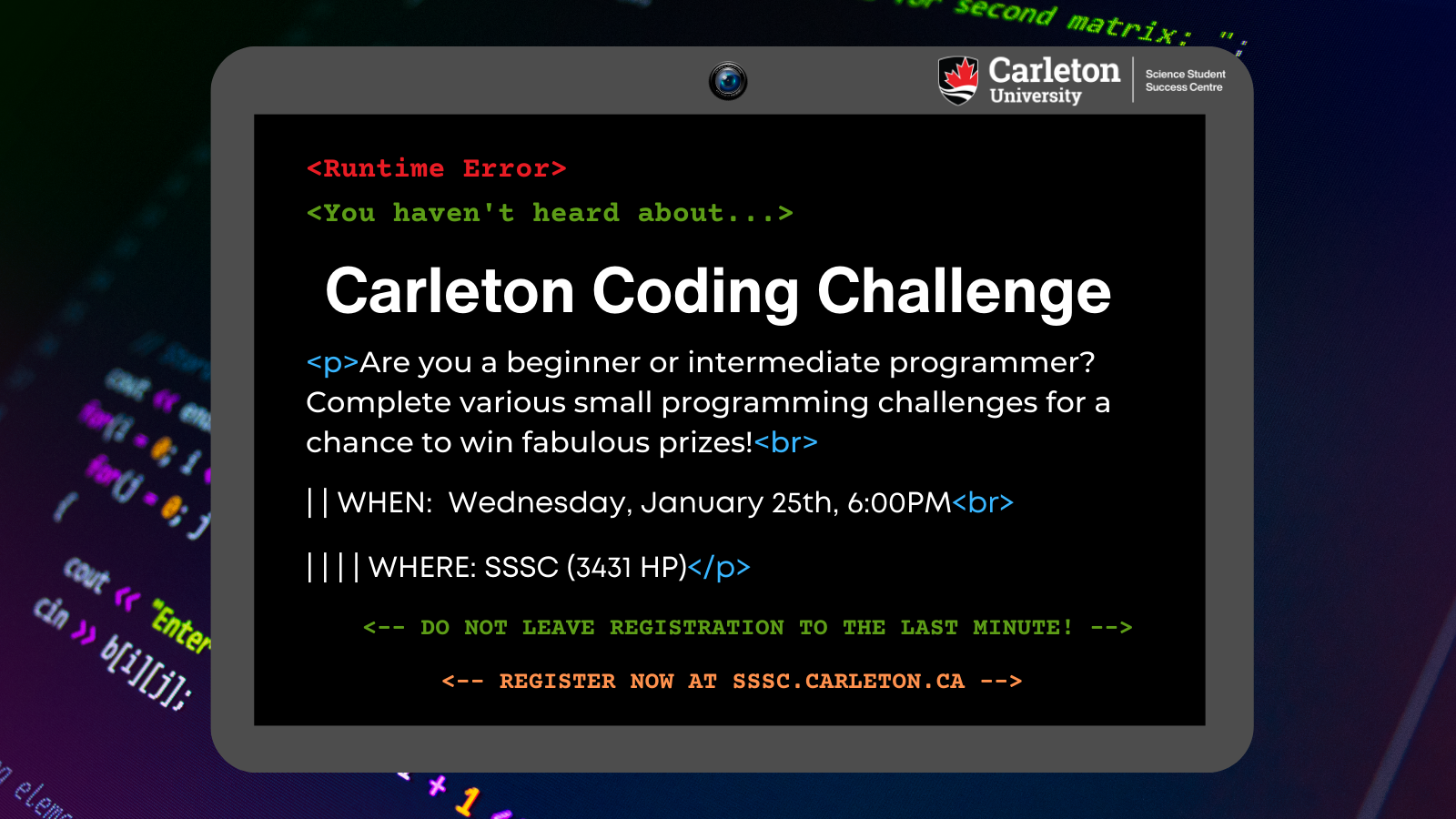 Carleton Coding Challenge | Science Student Success Centre